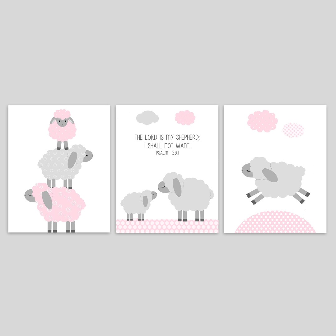 Pink Lamb Nursery Decor, Christian Sheep Wall Art, Baby Girl Wall Decor ...