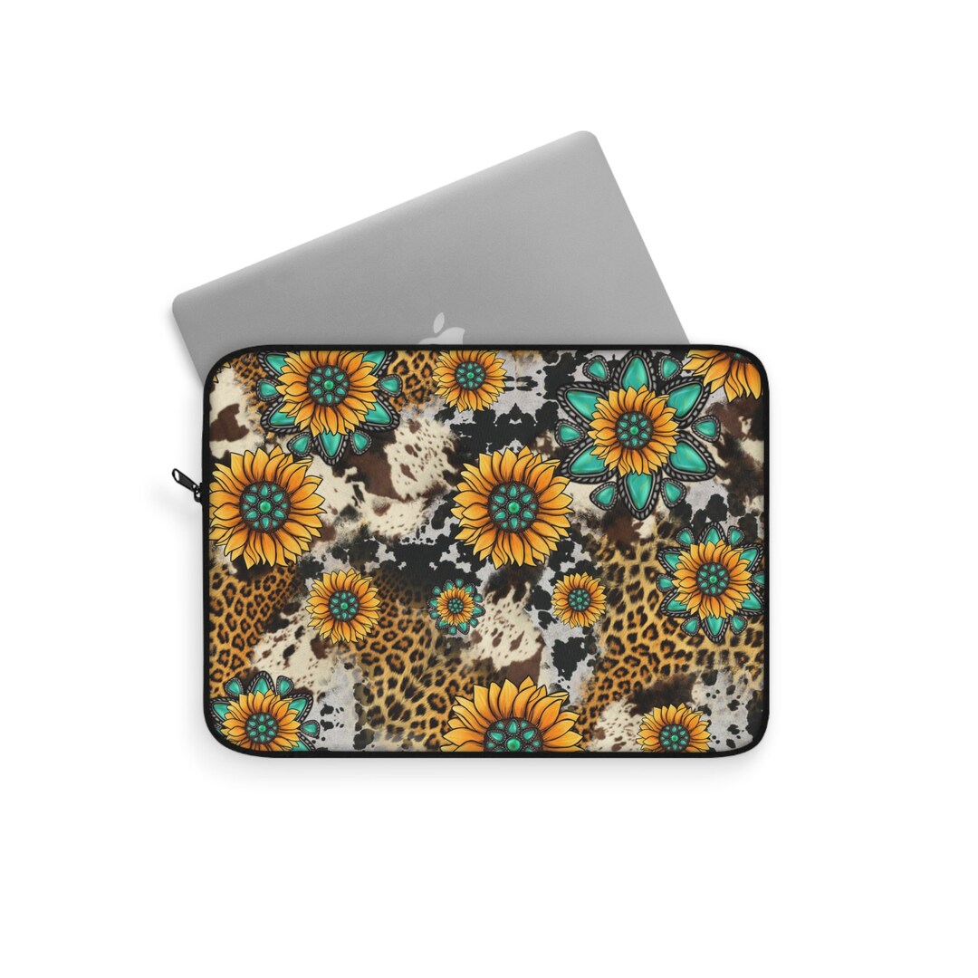Country Western Laptop Sleeve, Sunflowers Gemstones Cow Hide Leopard ...