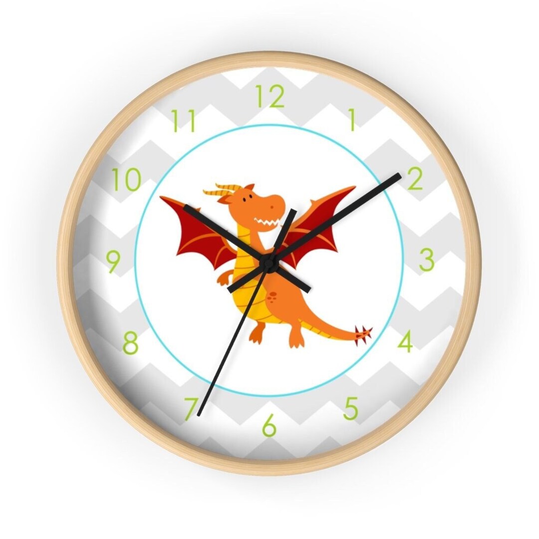 Dragon Nursery Wall Clock Medievel Baby Decor Orange Red Green ...