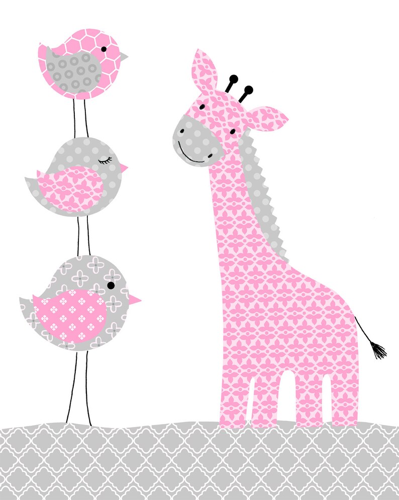 Giraffe Nursery Art Pink and Gray Nursery Decor Girl's | Etsy