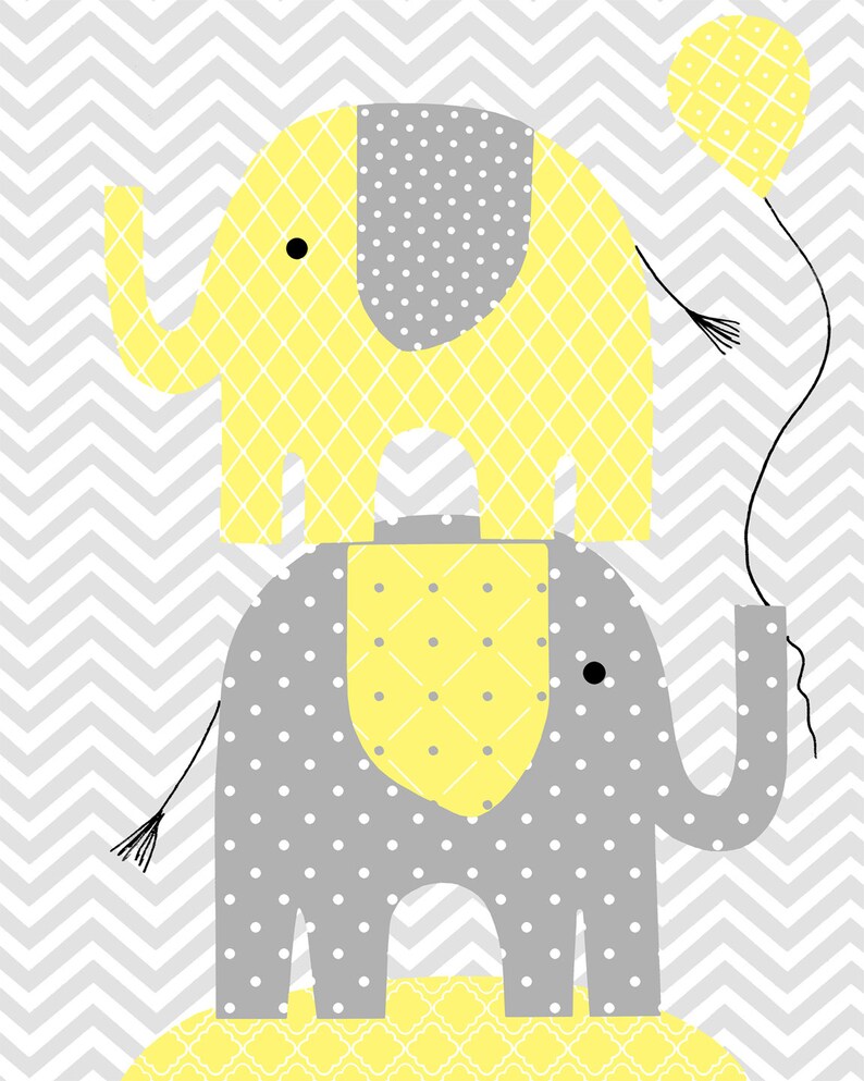 Gray and Yellow Nursery Art Elephant Balloons Gender Neutral - Etsy