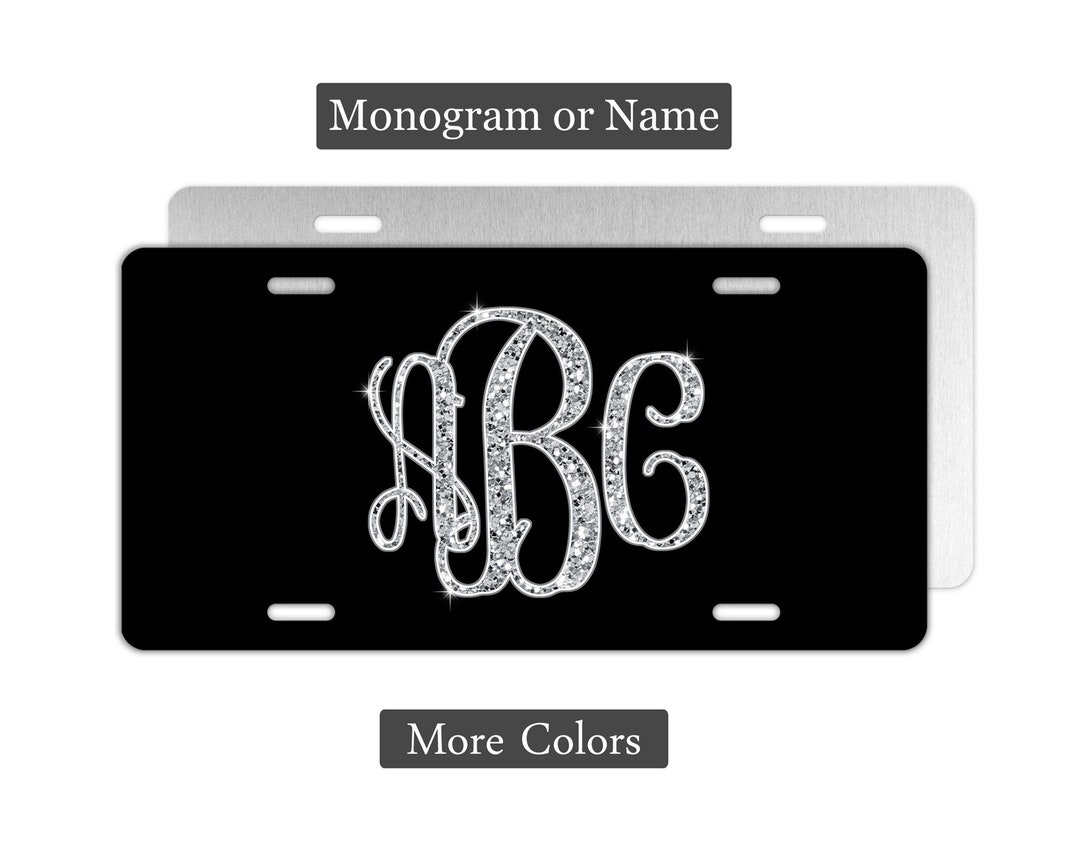 Faux Glitter Monogram on Black License Plate, Custom Novelty Plate ...