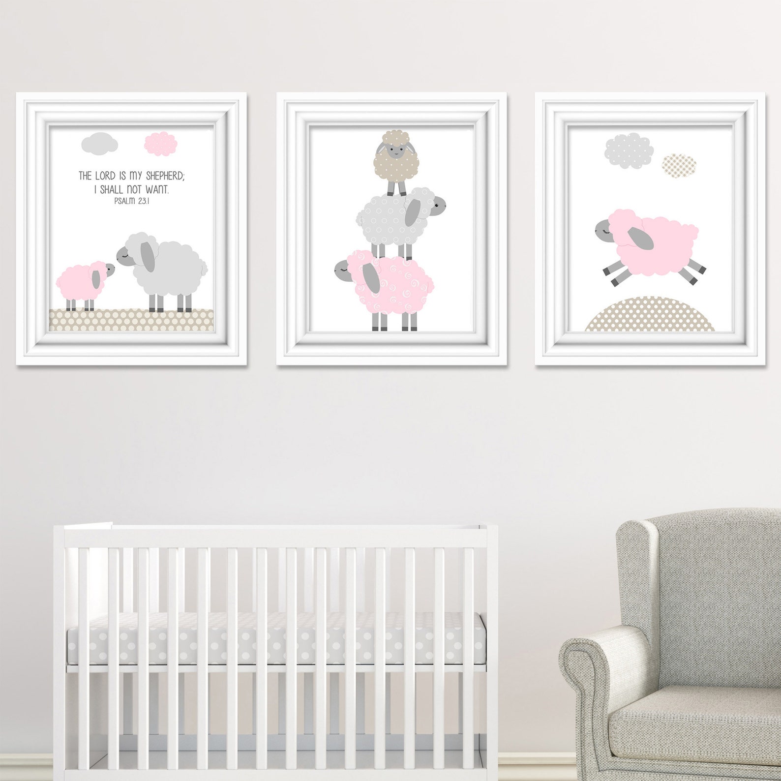 Pink Lamb Nursery Decor Sheep Wall Art Baby Girl Wall Decor | Etsy