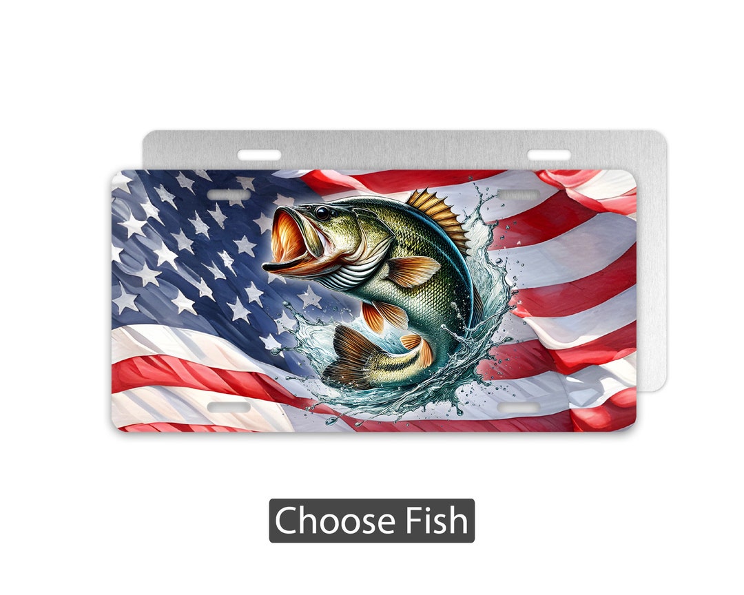 American Flag Fish License Plate: Patriotic Car Tag, USA Made - Etsy