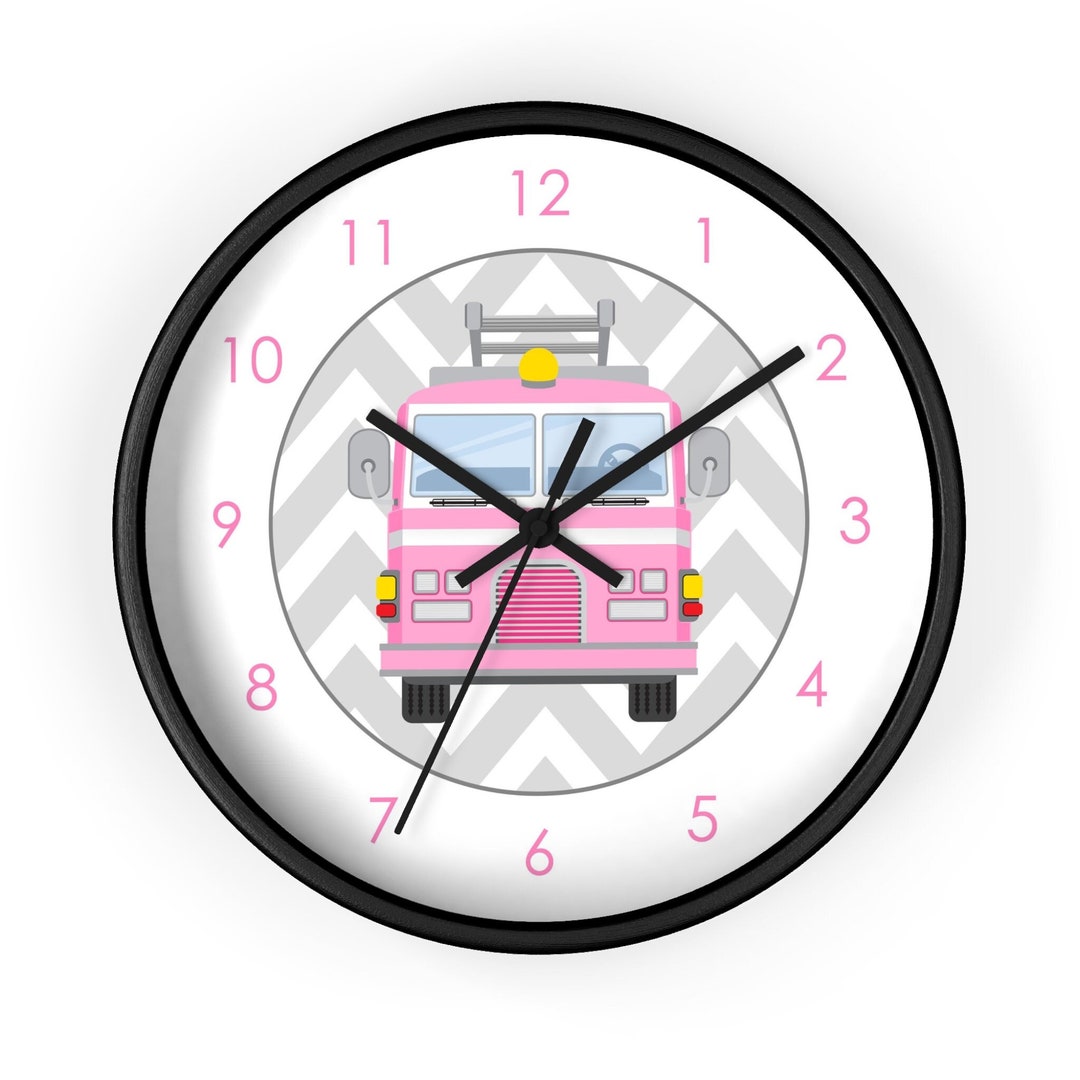 Pink Fire Truck Wall Clock, Girl Firefighter Clock, Firefighter Decor ...