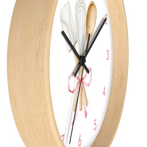 Kitchen Wall Clock With Baking Utensils | Pink Kitchen Decor | Bakery ...