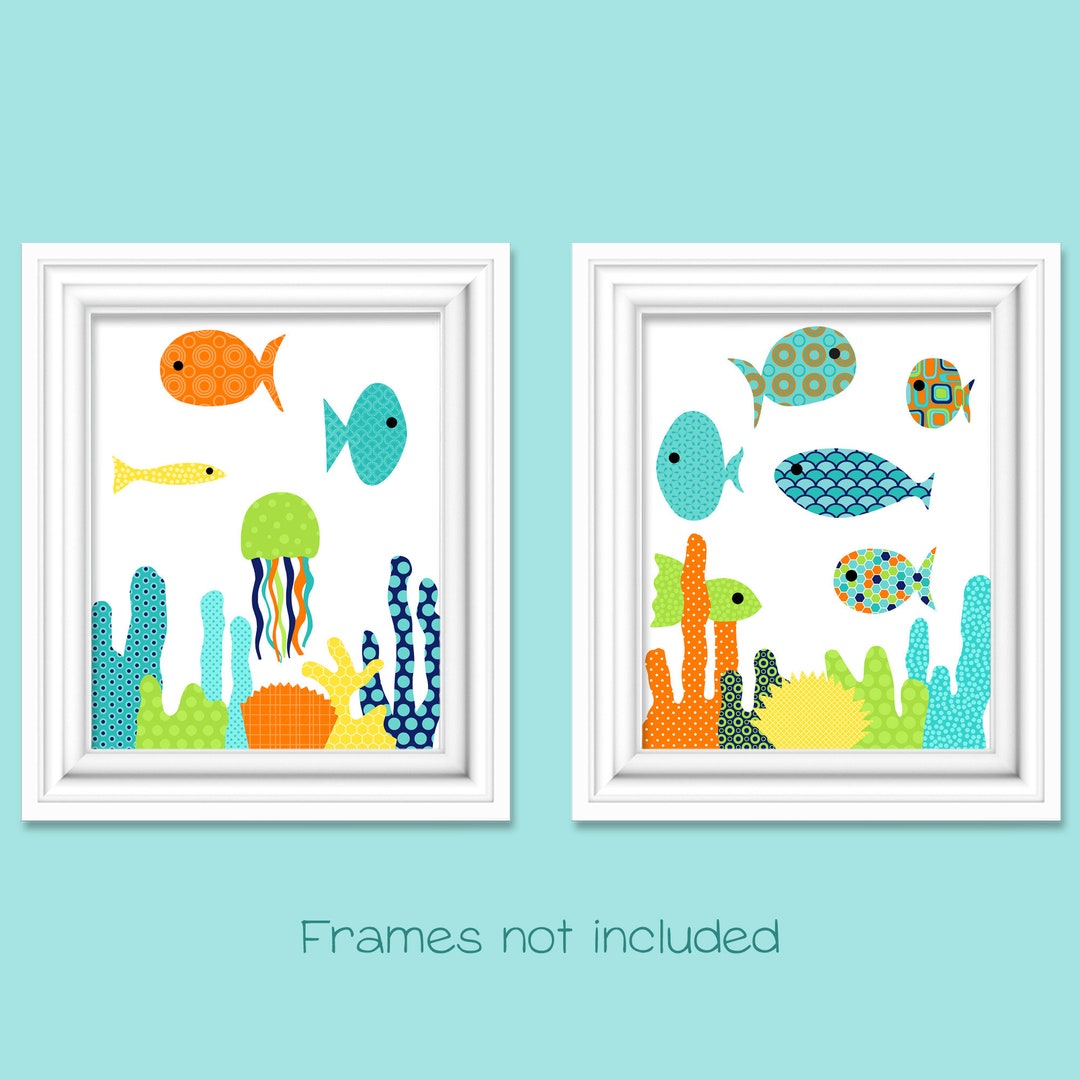 Fish Nursery Art Prints, Set of 2, Fish Canvas Prints, Gender Neutral ...