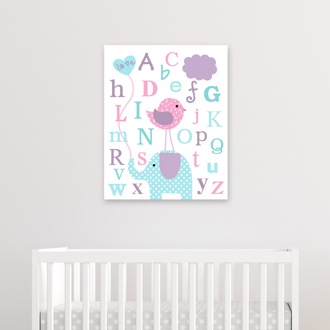 Nursery Art Alphabet Letters ABC Print Aqua Pink and Purple - Etsy