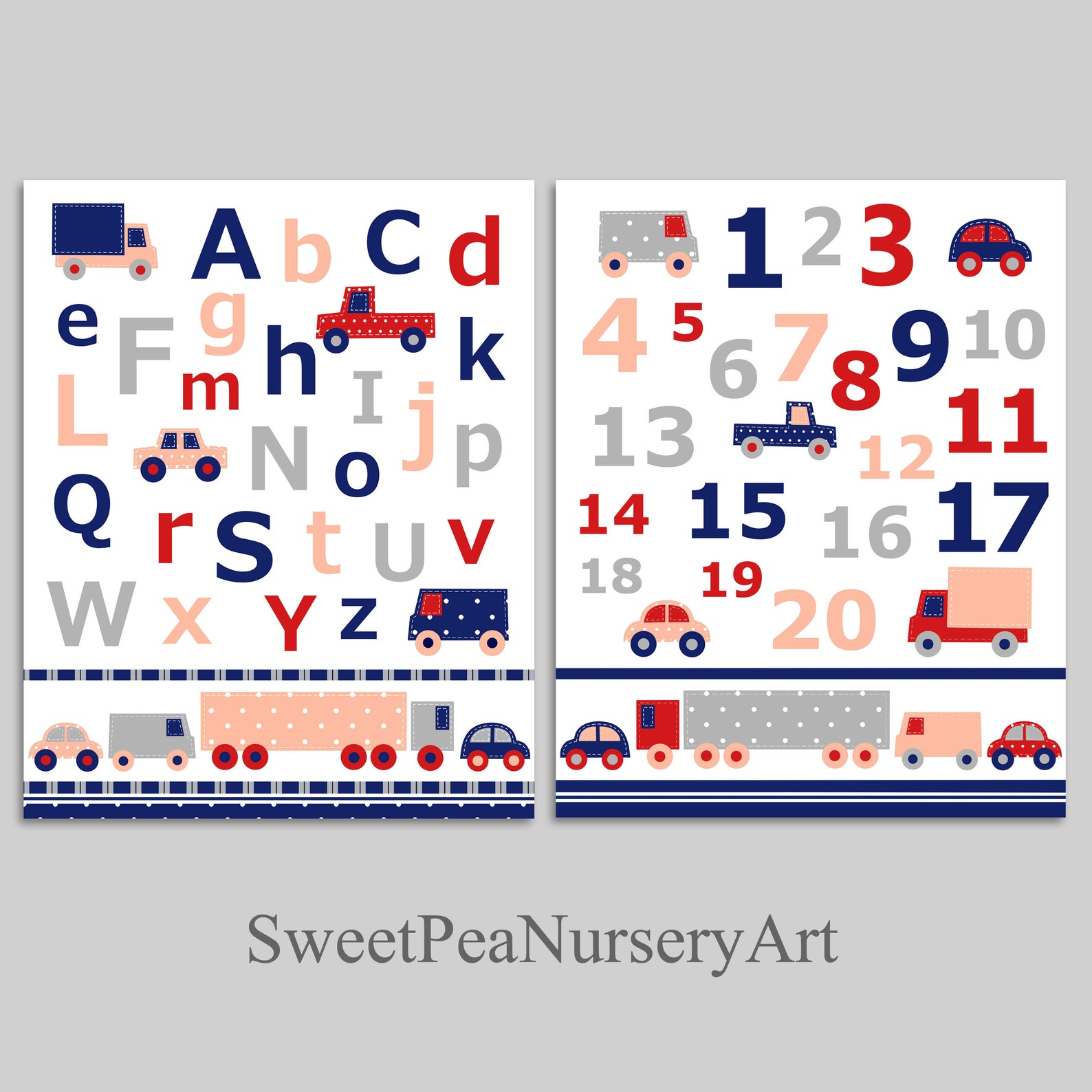 Car Nursery Decor Alphabet Print Numbers Print ABC Print | Etsy