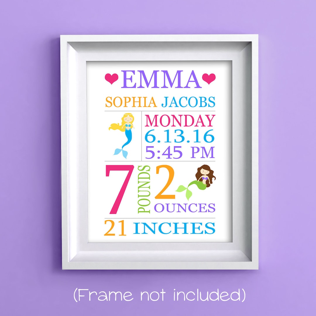 Custom Birth Stats Print, Mermaid Birth Announcement, Personalized Baby ...