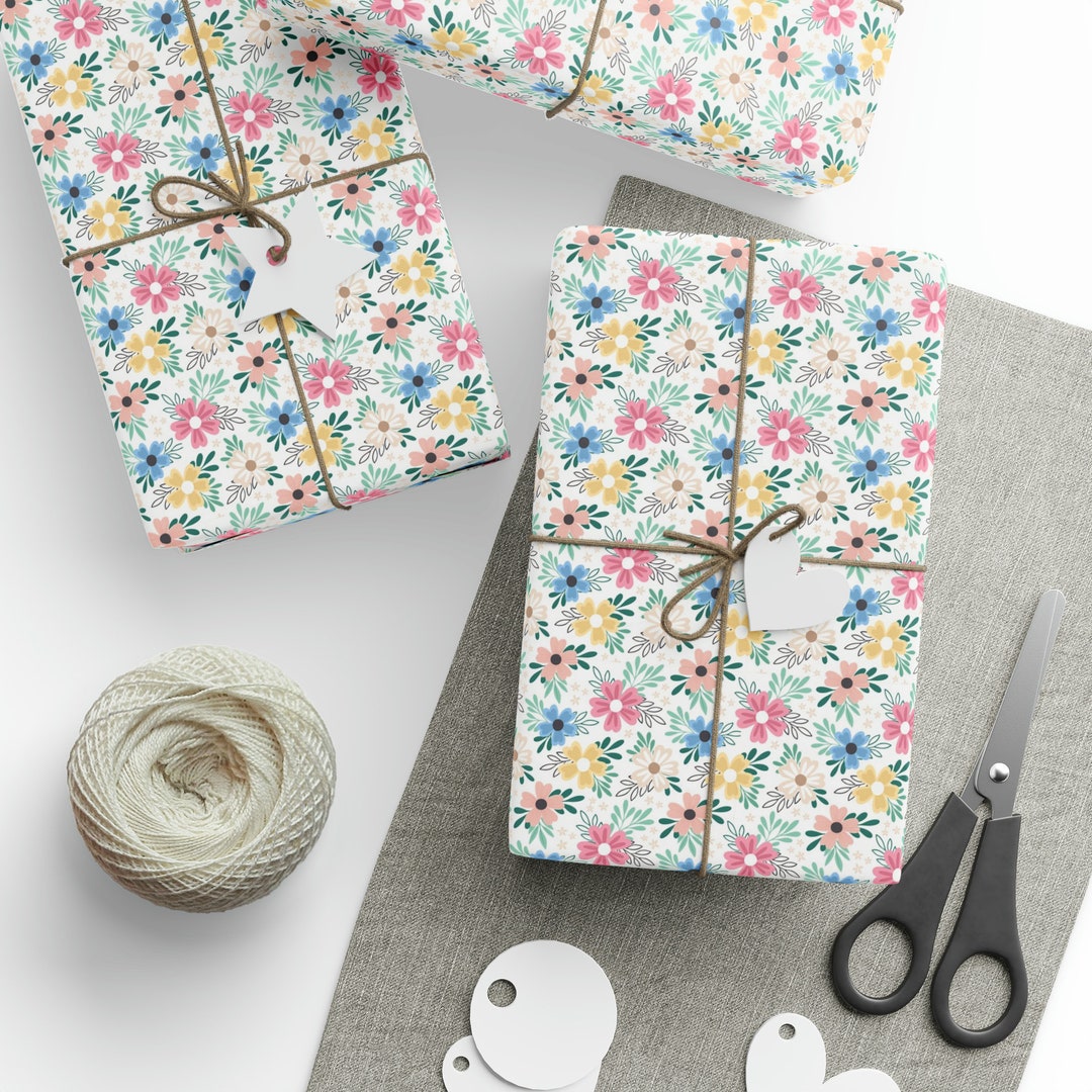 Spring Floral Wrapping Paper, Pastel Flower Gift Wrap, 3 Sizes, Matte ...