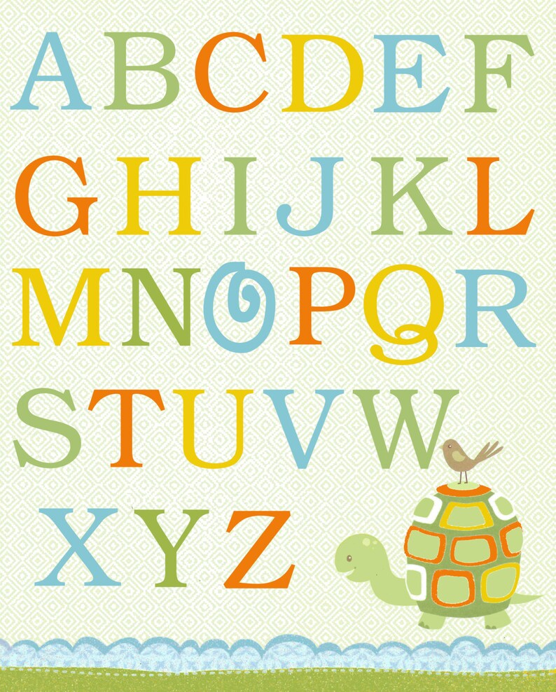 Alphabet Turtle Print Nursery Art Turtle Turtle Nursery - Etsy