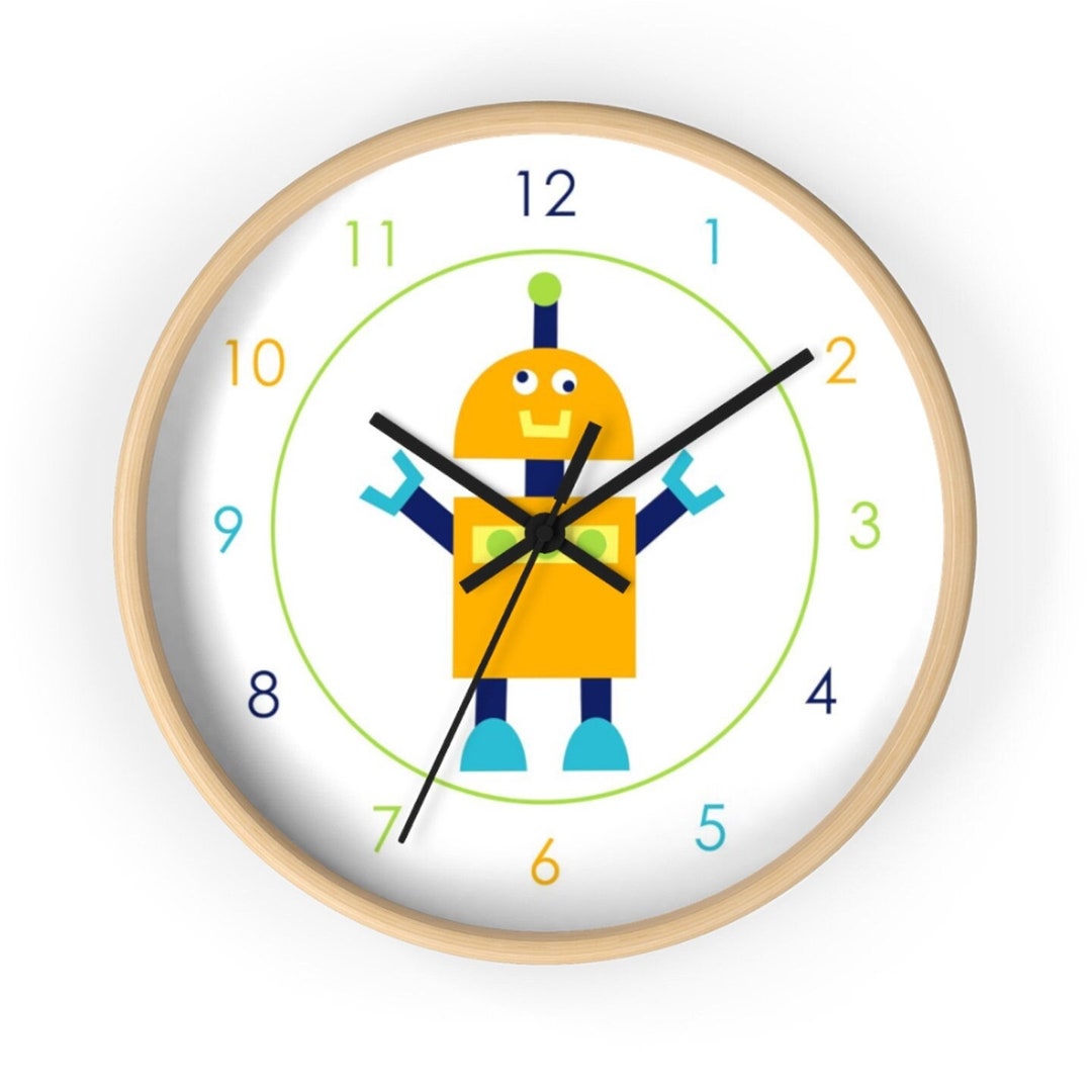 Robot Nursery Wall Clock | Quiet Tick Clock | Choose Hand and Frame ...