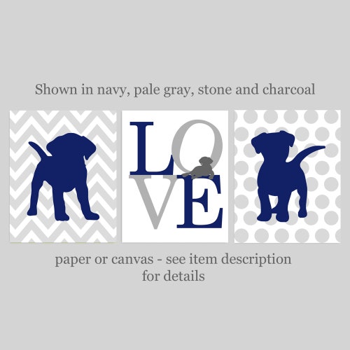 Puppy Nursery Art Grey and Navy Nursery Love Print Puppy - Etsy