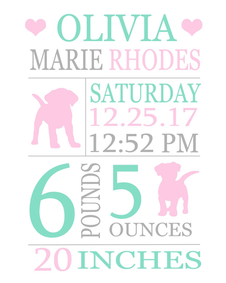 Puppy Birth Stats Print Baby Name Art Personalized Baby | Etsy