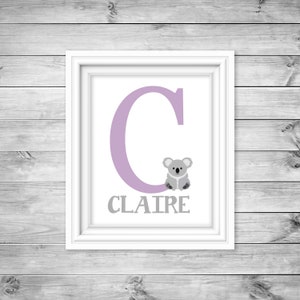 Koala Nursery, Koala Monogram, Baby Girl Monogram, Girl Name Print ...