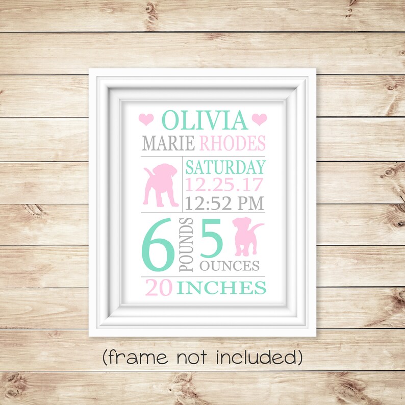 Puppy Birth Stats Print Baby Name Art Personalized Baby | Etsy