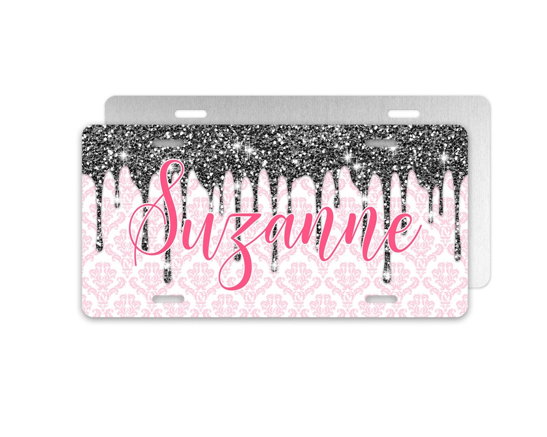 Faux Dripping Glitter and Damask License Plate, Personalized Novelty ...