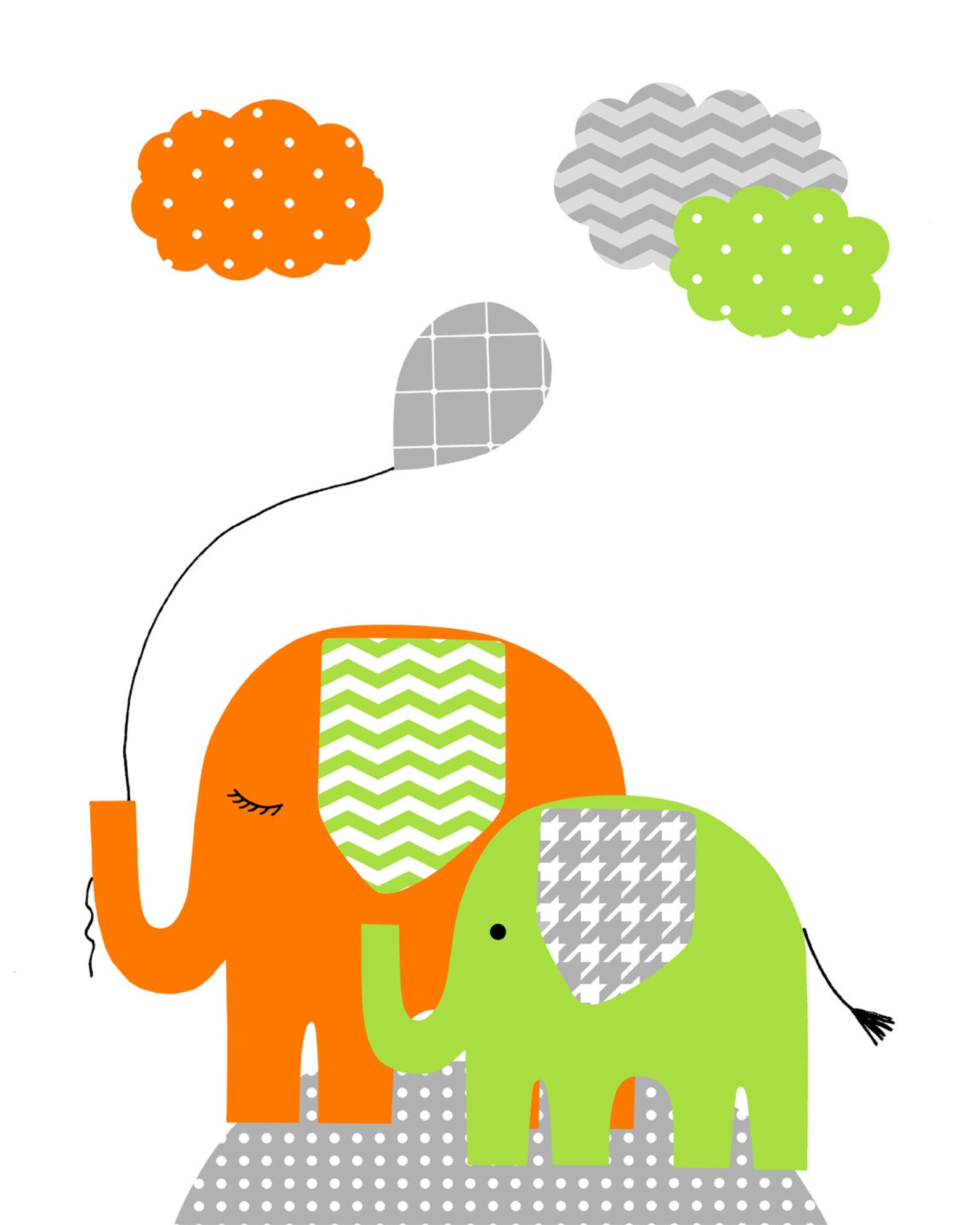 Elephant Nursery Art Lime Green Gray Orange Nursery Decor - Etsy