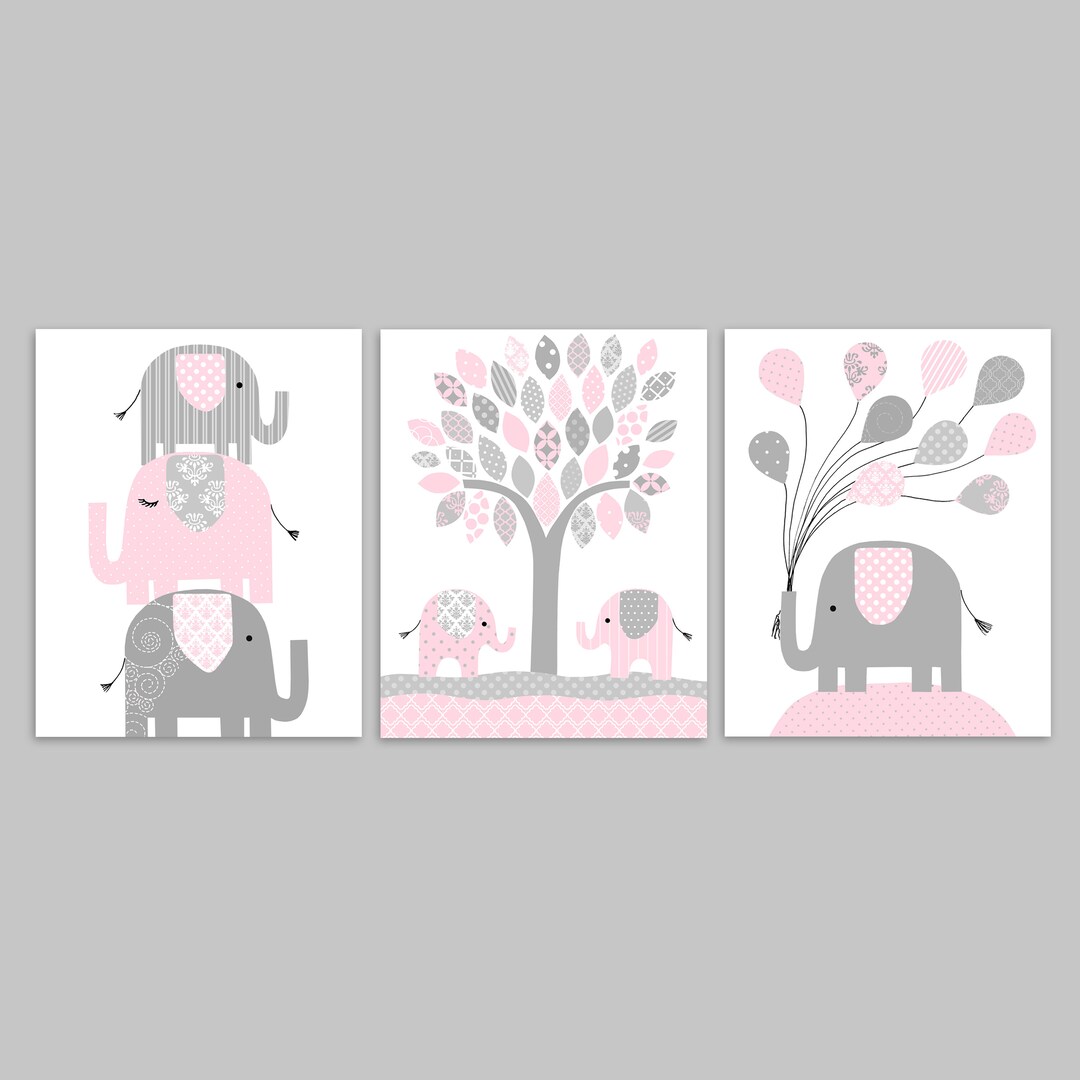 Elephant Nursery Decor Pale Pink and Grey Girl's Room - Etsy Israel