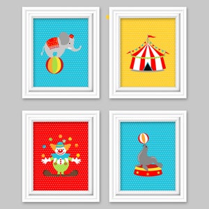 Circus Nursery Art, Boy's Room Decor, Circus Elephant, Clown Print, Kid ...