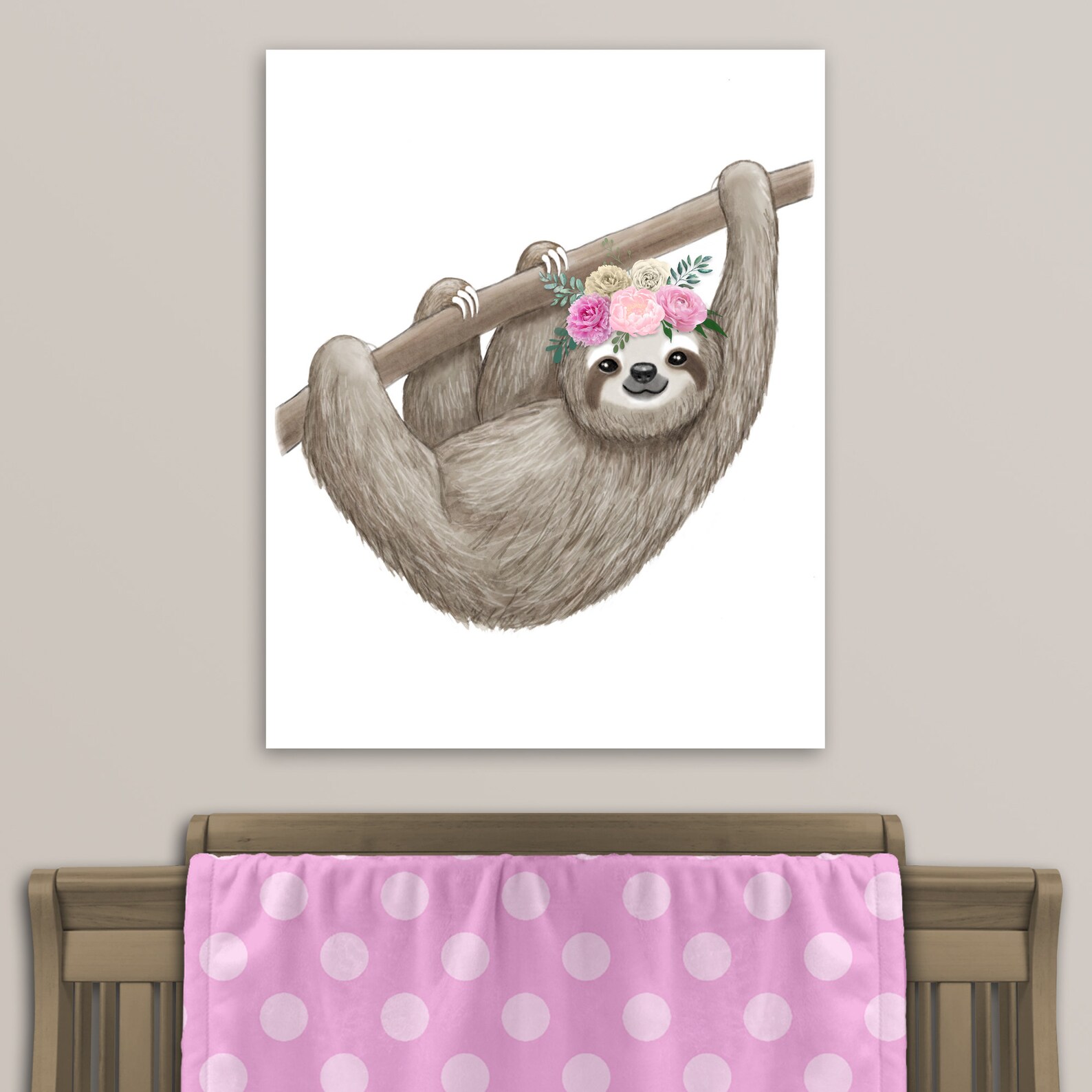 Floral Sloth Nursery Art Print Watercolor Sloth Painting | Etsy