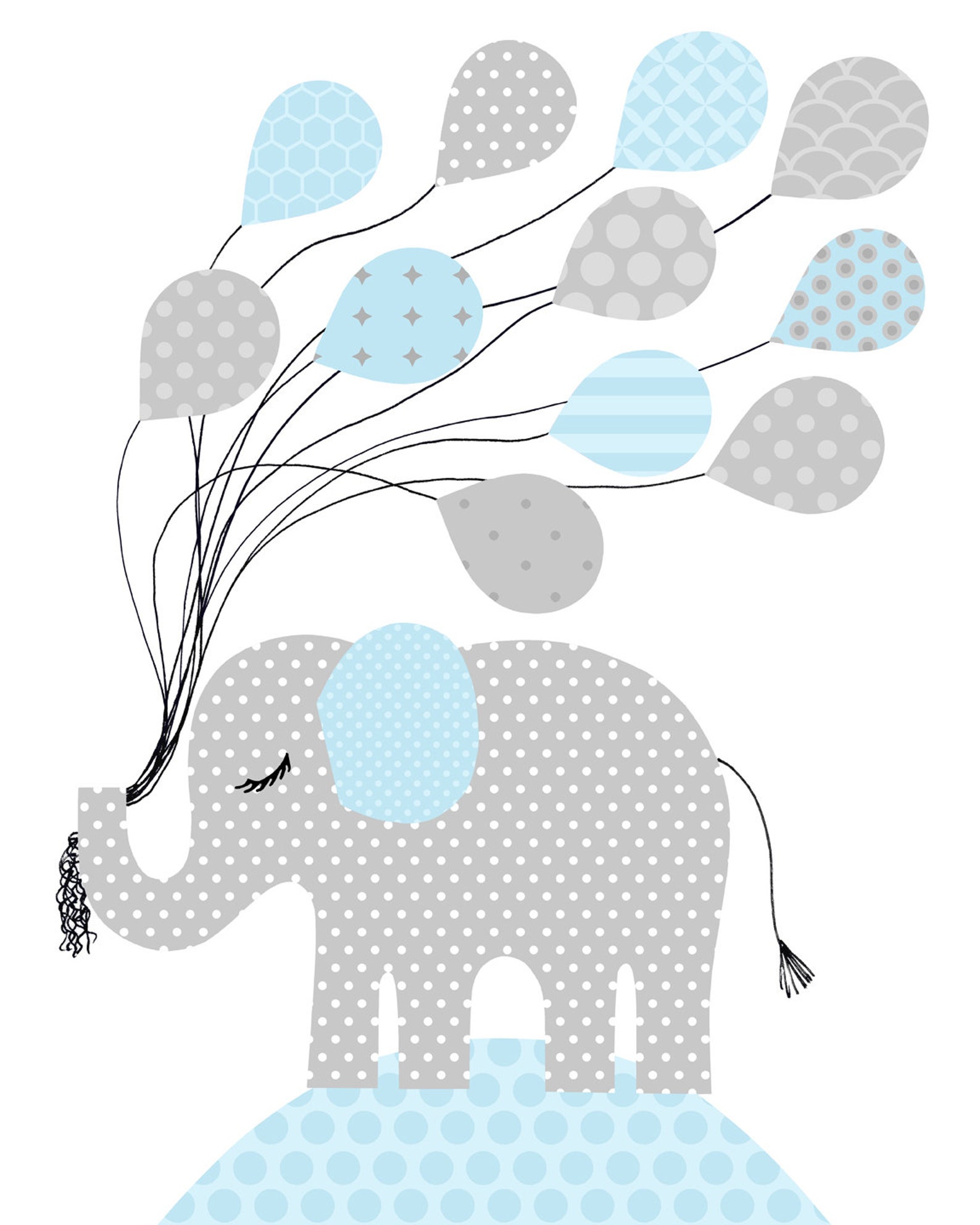Elephant Nursery Boy Wall Art Baby Blue and Grey Baby Boy | Etsy