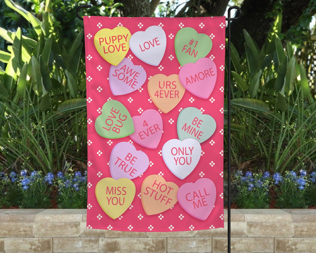 Valentine's Day Flag, Happy Valentine's Day, Conversation Hearts ...