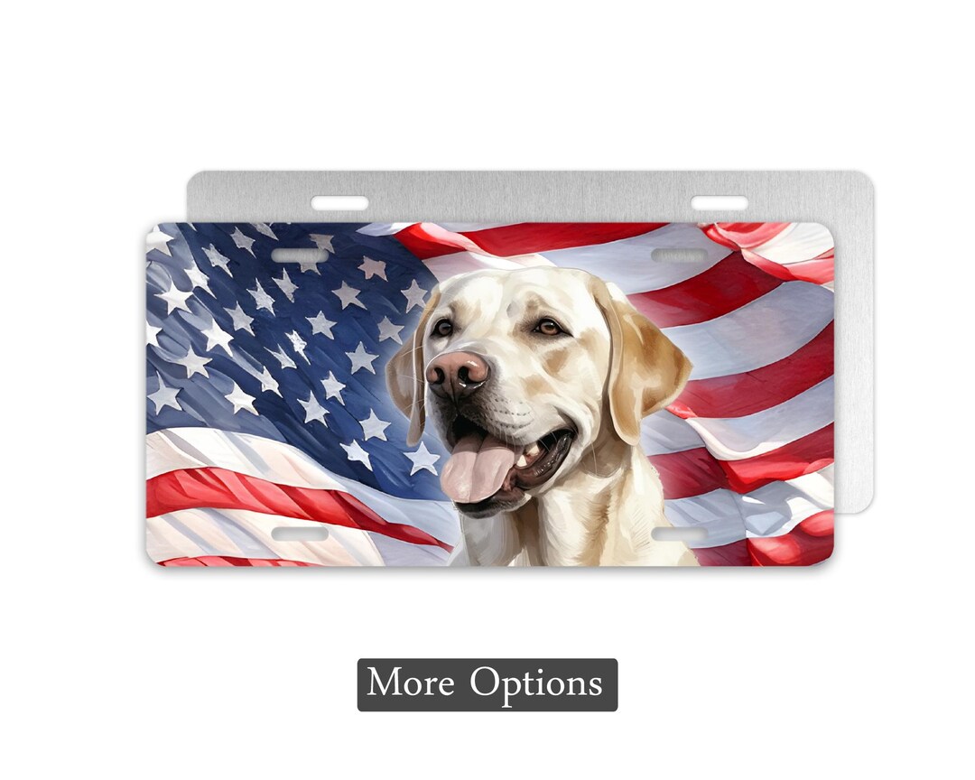 American Flag and Dog License Plate, Yellow Lab Car Tag, Golden ...