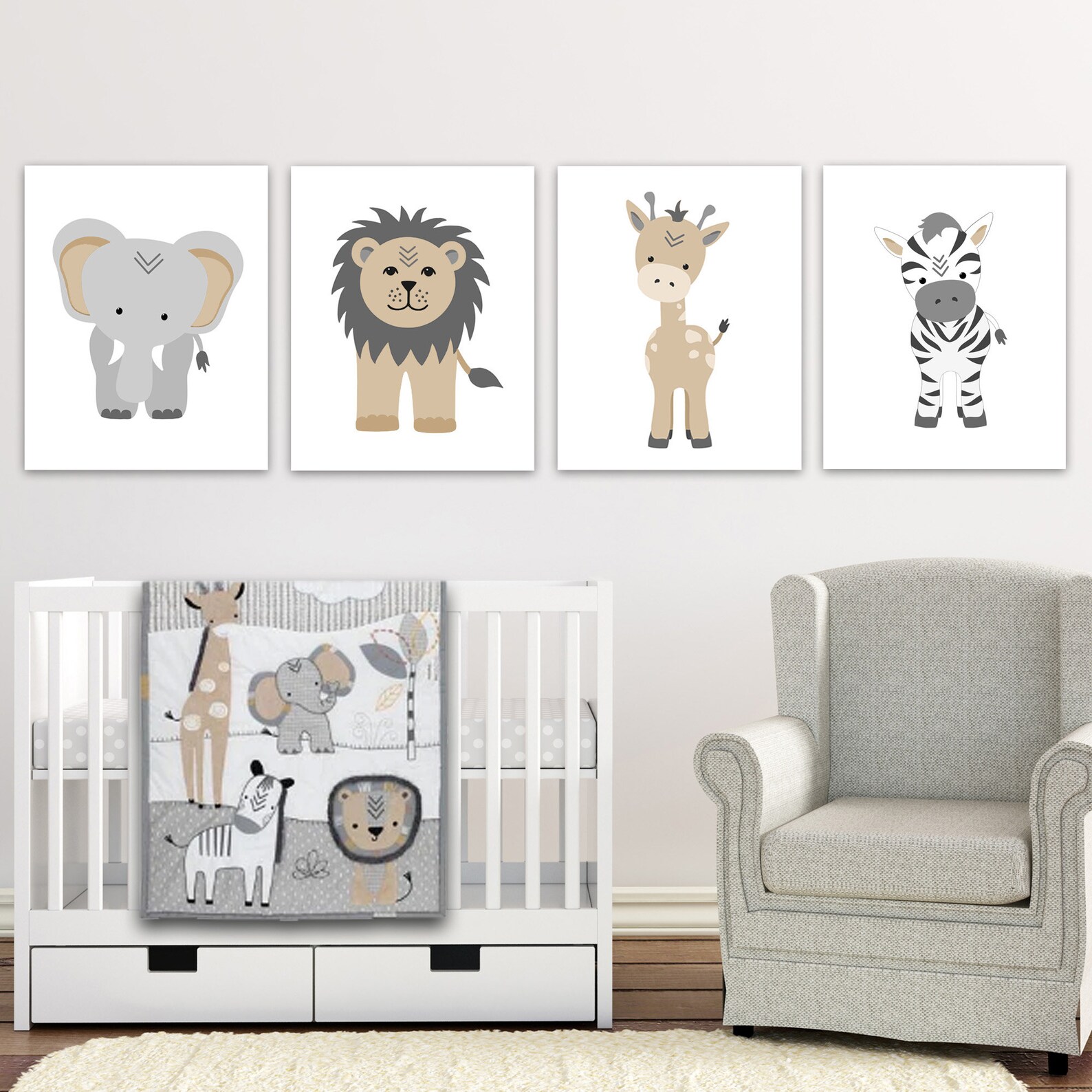 Tribal Jungle Safari Baby Decor, Zoo Canvas Decor, Set of 4 Prints ...