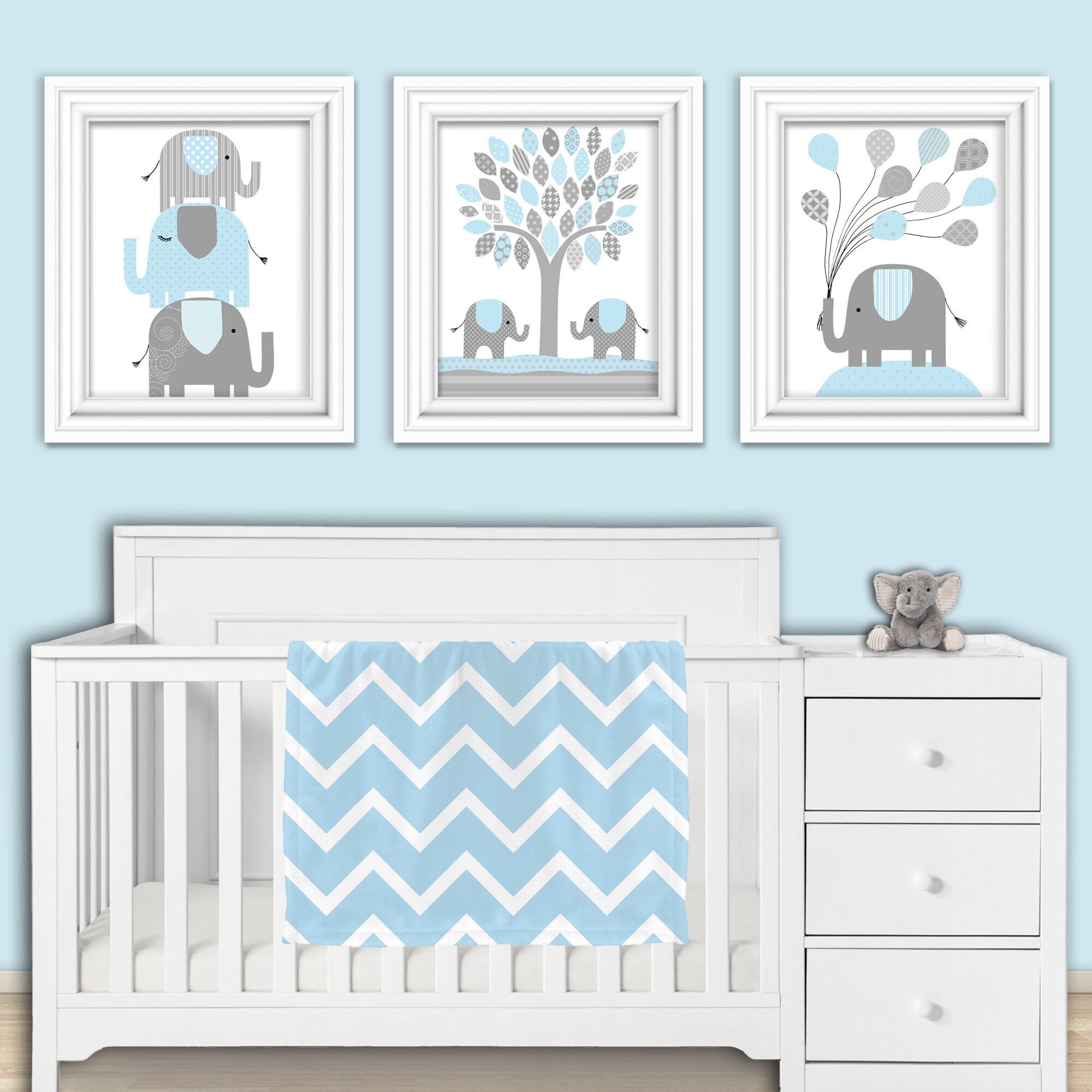 Elephant Nursery Decor Baby Blue and Gray Boy's Room - Etsy UK