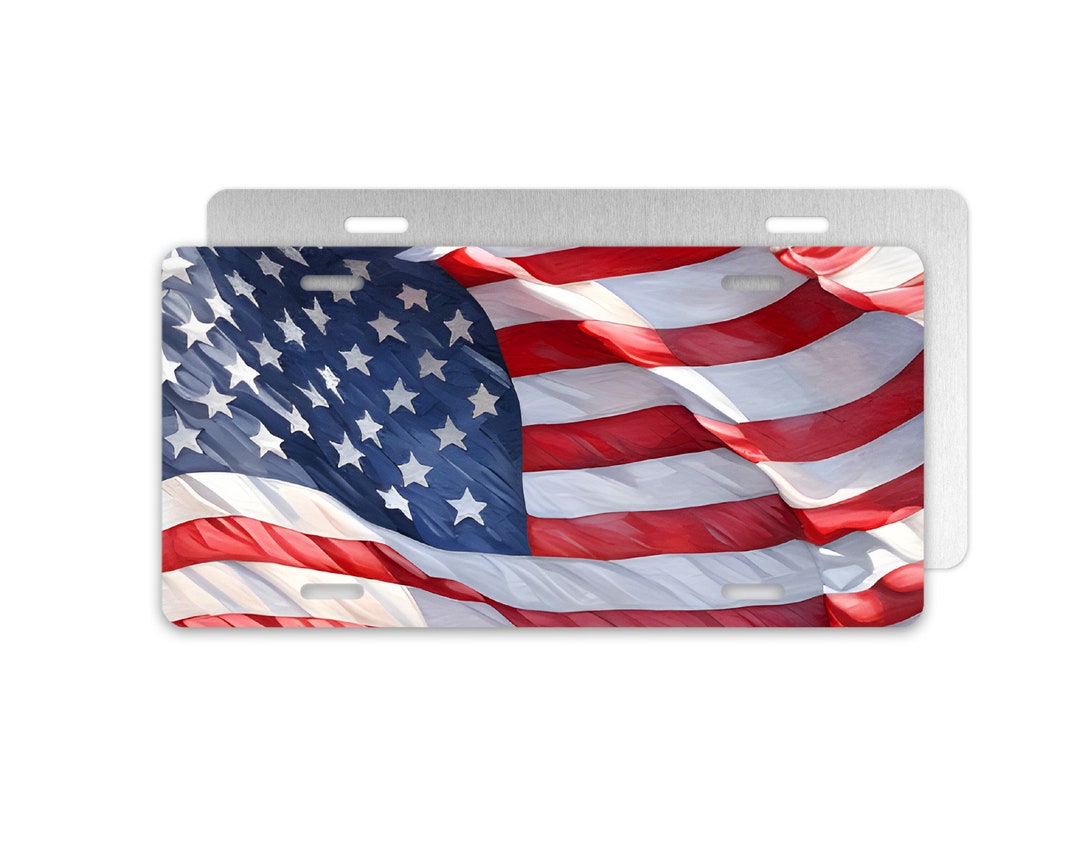 American Flag License Plate, Waving American Flag Front Car Tag ...