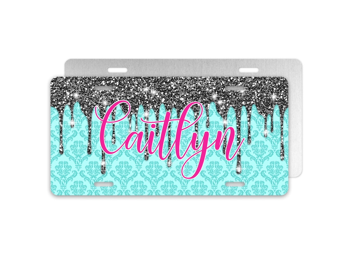Faux Dripping Glitter and Damask License Plate, Personalized Novelty ...