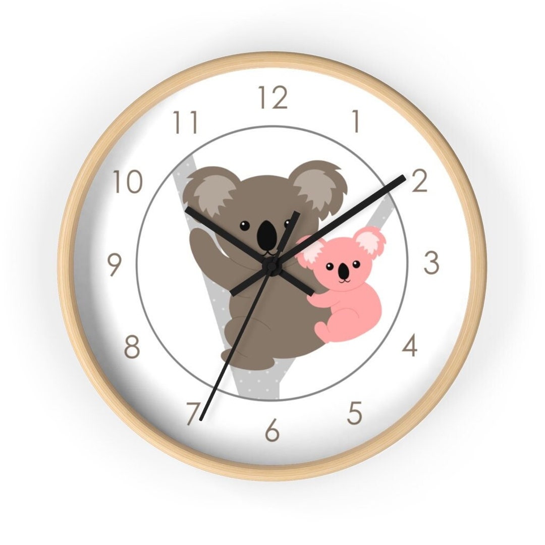 Koala Bear Nursery Clock, Choose Frame & Hand Colors, Quiet Tick Wall ...