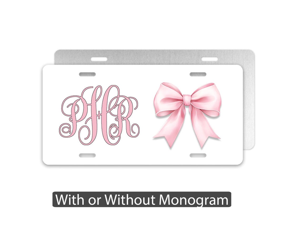 Pink Bow License Plate Coquette Bow Car Tag, Girly Vanity Car Plate ...