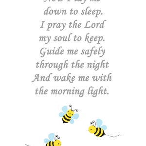 Bumble Bee Nursery Print, Bedtime Prayer Print, Bee Nursery Art, Bee ...