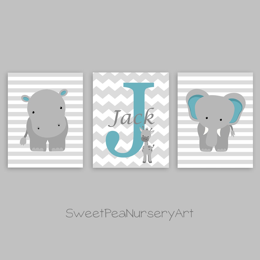 Zoo Nursery Art Monogram Print Baby Name Print Turquoise - Etsy