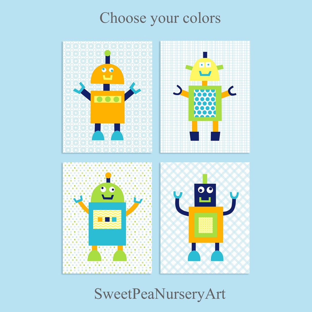 Robot Nursery Art, Baby Boy Decor, Nursery Wall Art, Robot Decor, Robot ...