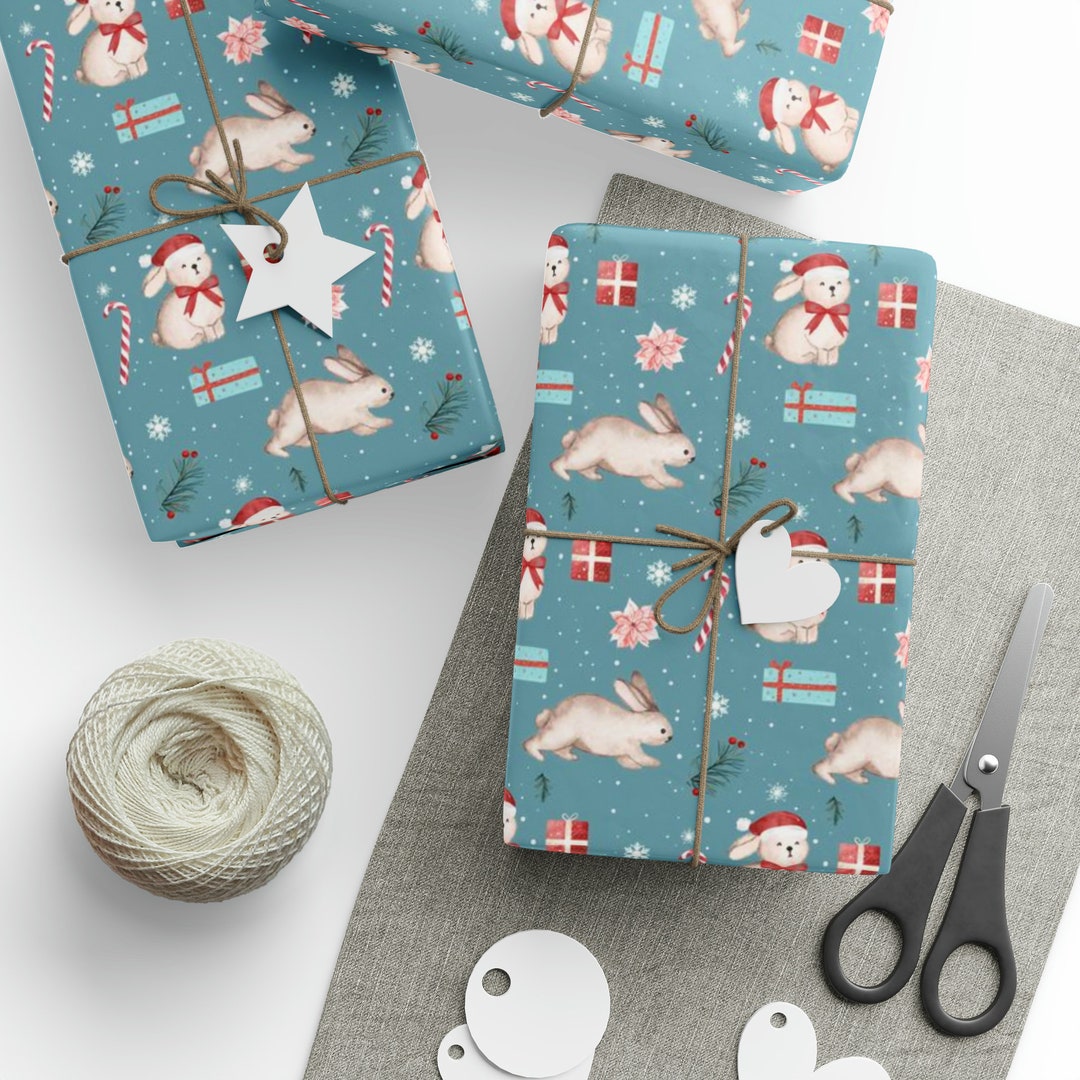 Bunny Christmas Gift Wrap, Pet Rabbit Christmas Wrapping Paper ...