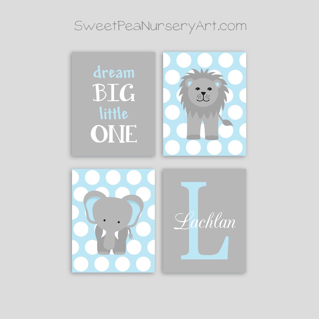 Zoo Nursery Decor, Monogram Art, Dream Big, Baby Name Print, Baby Boy ...
