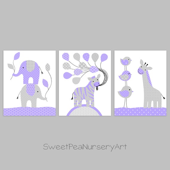 Baby Girl Nursery Art Elephant Nursery Decor Purple and Grey - Etsy