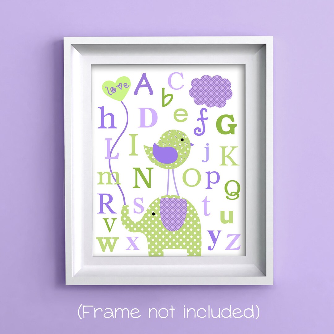 Alphabet Nursery Art, Purple and Green Nursery, Baby Girl Room Decor ...