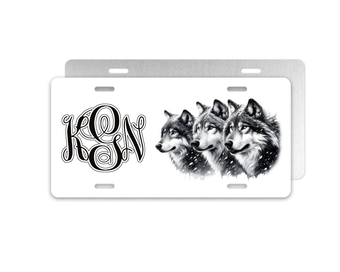 Personalized Wolf License Plate, Monogrammed Car Tag, Wolf Front ...