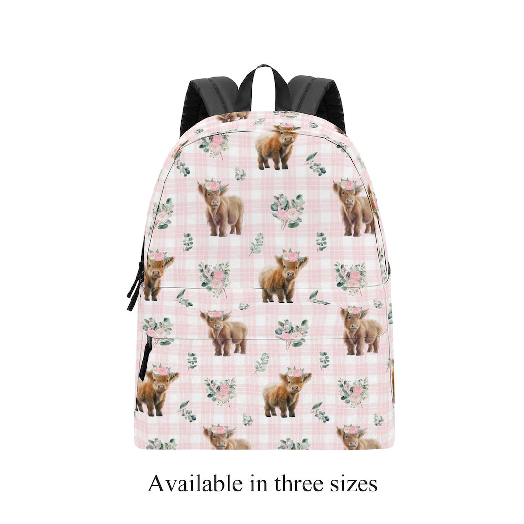 Highland Cow Backpack, School Bag, Interior Laptop Sleeve, Side Pockets ...