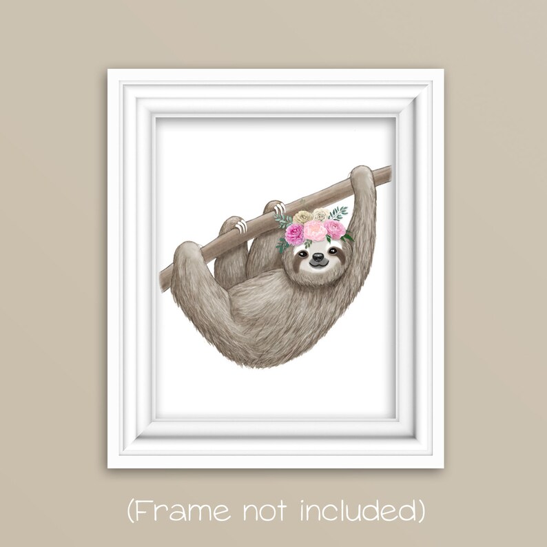Floral Sloth Nursery Art Print Watercolor Sloth Painting | Etsy