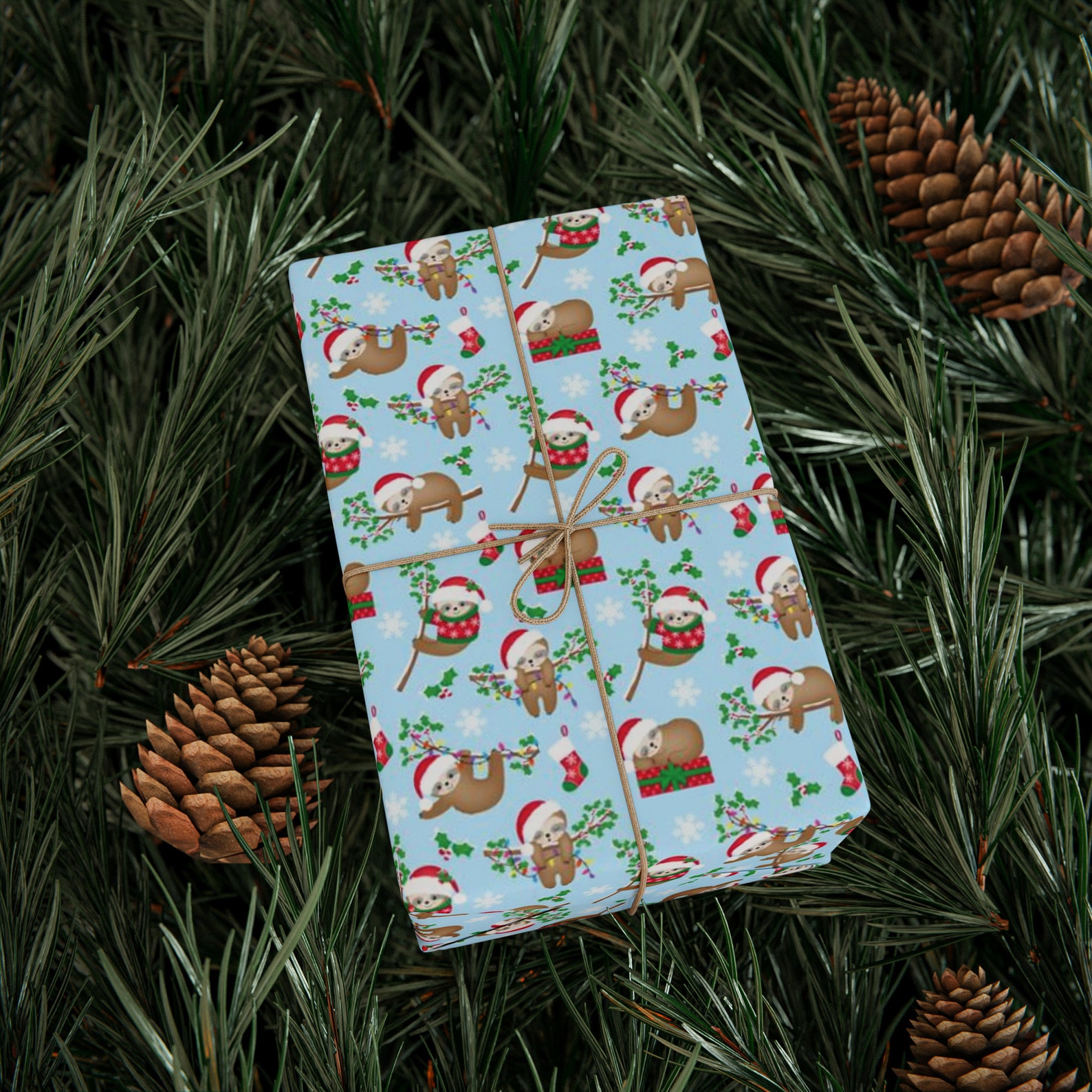Sloth Christmas Wrapping Paper, Cute Sloth Xmas Gift Wrap, Three Sizes ...