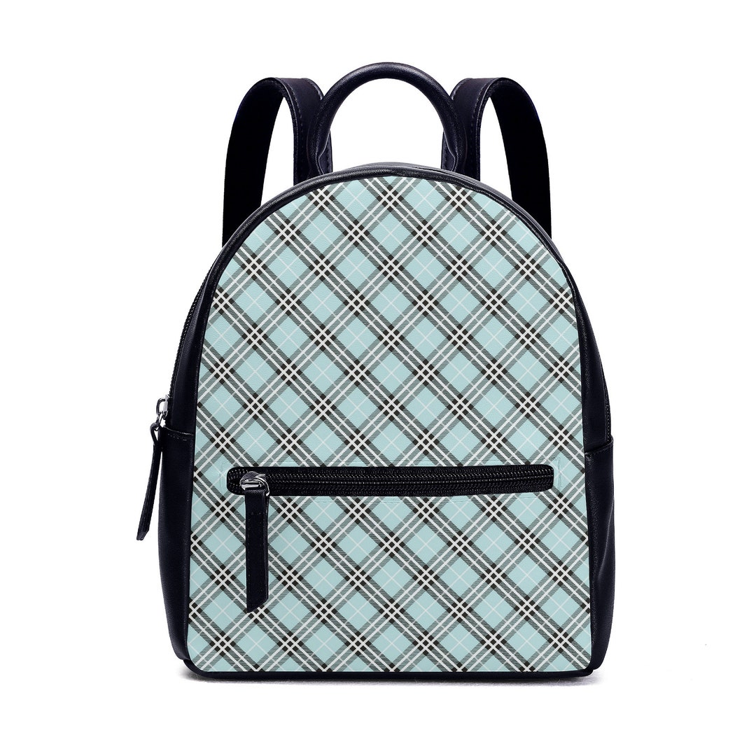 Mini Backpack, Light Blue and Black Tartan Plaid, Small Bag, 8x4x9 ...