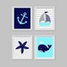 Nautical Nursery Wall Art, Aqua Grey Navy, Set of Four Prints, Beach ...