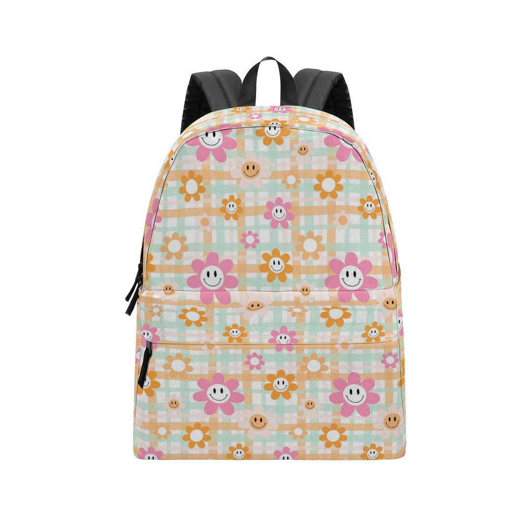 Retro Smiley Flowers Classic Traditional Backpack, Interior Laptop ...