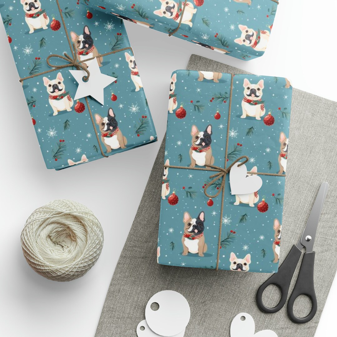 French Bulldog Christmas Gift Wrap, Frenchie Wrapping Paper, Dog ...
